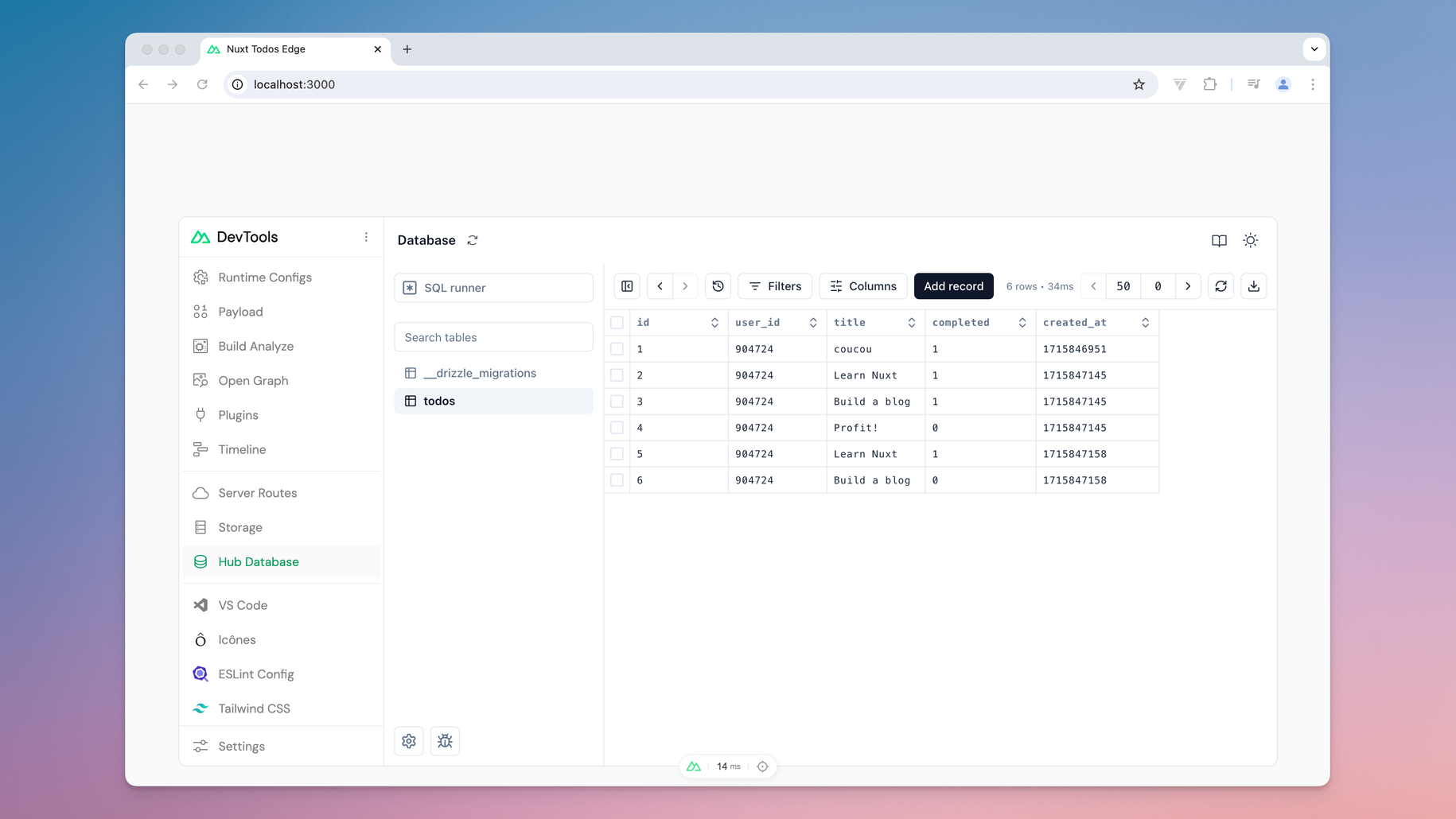 Sql Database · Nuxthub 